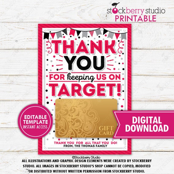 Thank You for Keeping Us On Target Gift Card Holder Printable Staff ...
