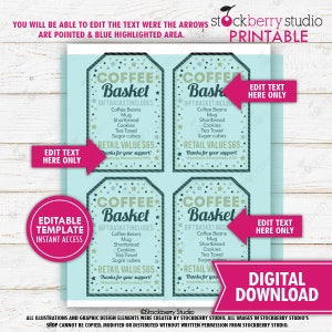 Silent Auction Fundraiser Item Tags Printable School PTO PTA Church ...