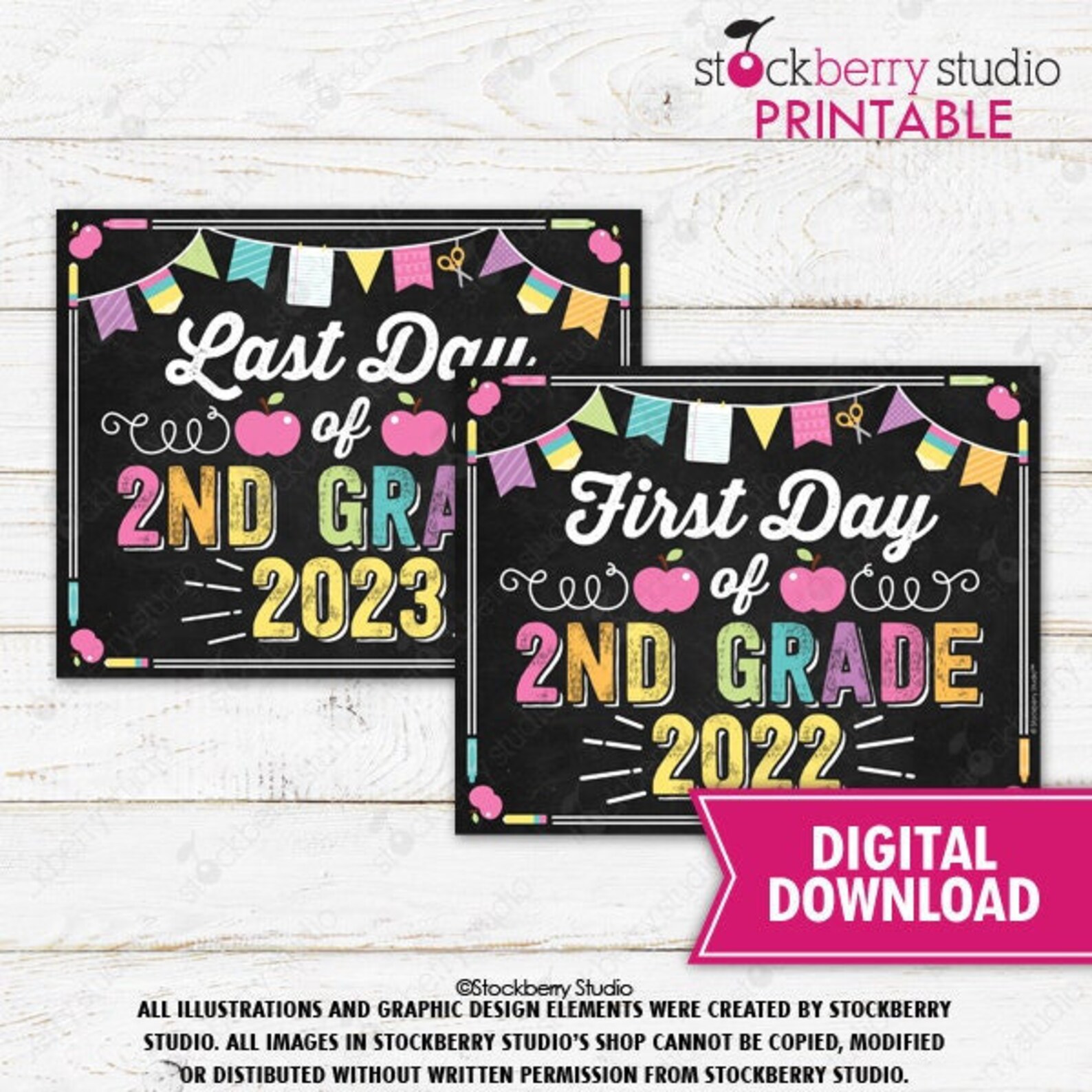 Girl First Day and Last Day of 2nd Grade Signs Set Printable - Etsy