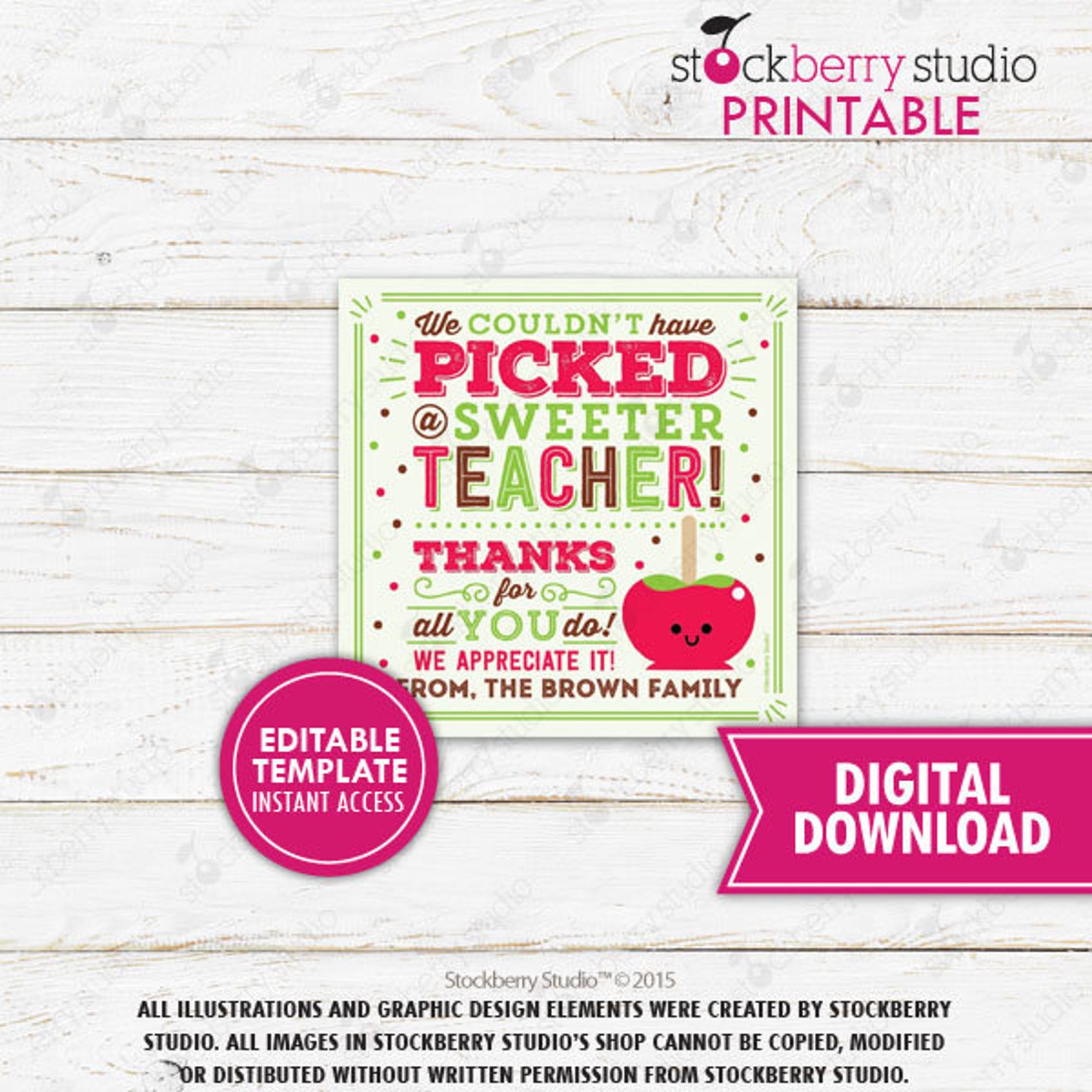 Teacher Gift Tag Thank You Gift Tag Candy Apple Staff PTO PTA | Etsy