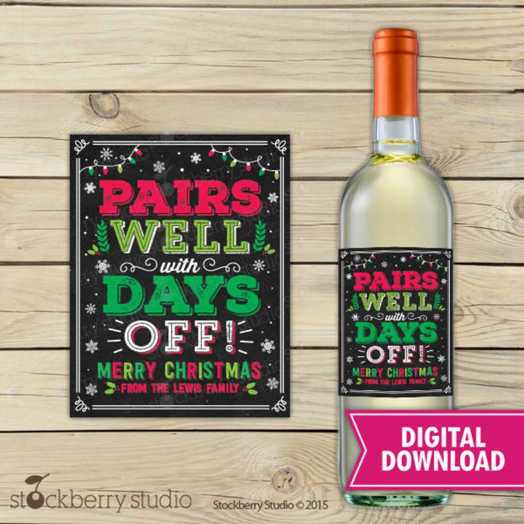 Teacher Christmas Wine Label Funny Printable Holiday Secret Santa Gift ...