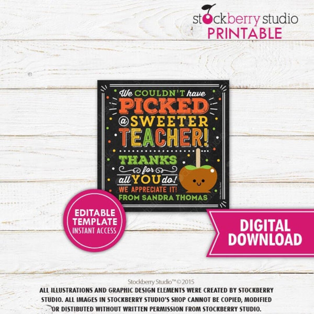 Teacher Gift Tag Candy Caramel Apple Halloween Appreciation School PTO ...