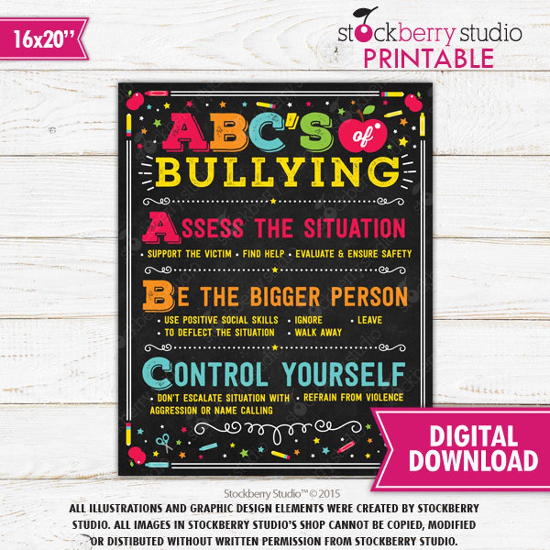 Abc's of Bullying Classroom Wall Art Anti Bully Teacher Printables ...