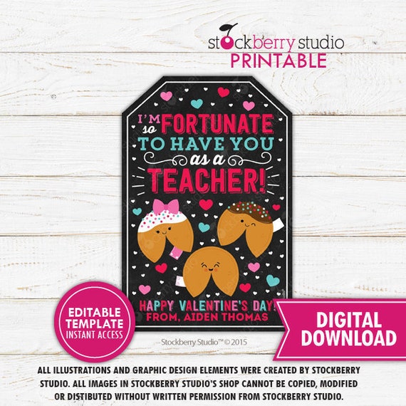 Fortune Cookie Valentine's Day Gift Tags Valentine Cookie Treat Tag ...