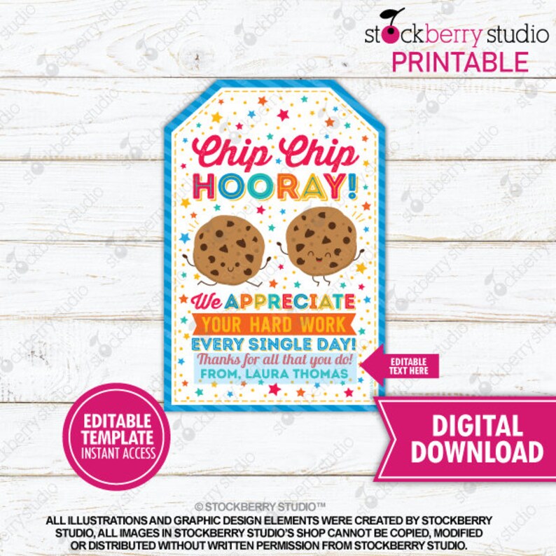 Chip Chip Hooray Gift Tag Teacher Appreciation Cookie Thank You Tag ...