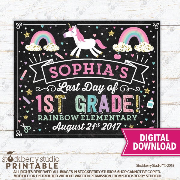Chalkboard Last Day of School Sign Printable - Girl Last Day of School ...