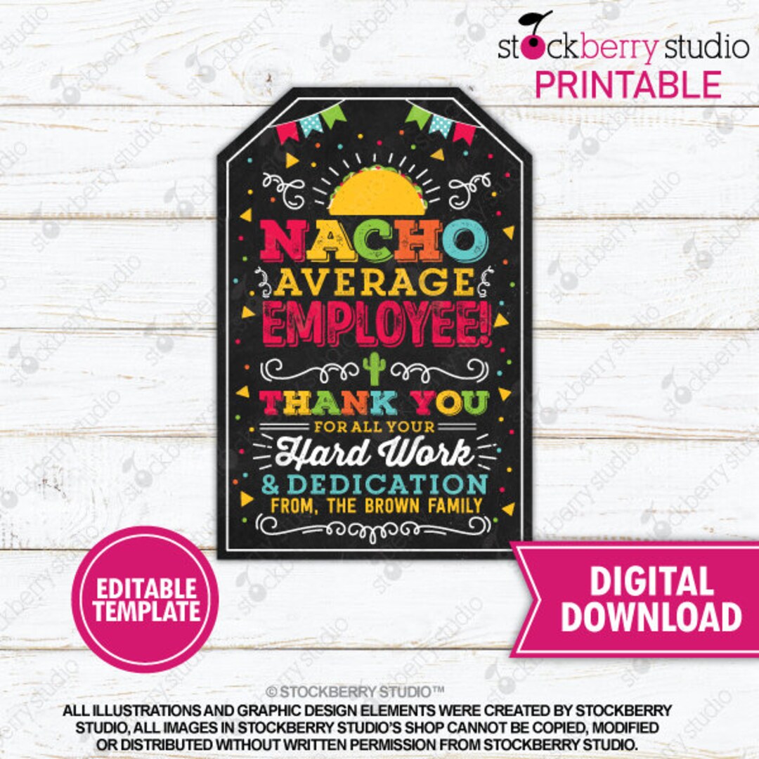 Nacho Average Employee Thank You Tags Printable Mexican Themed Staff ...