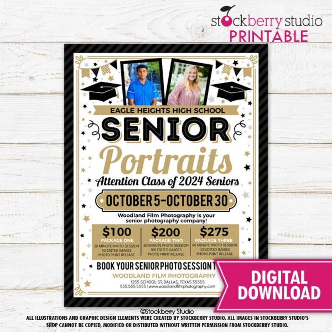Senior Photos Flyer Printable Kids Business Photography Studio Back to ...