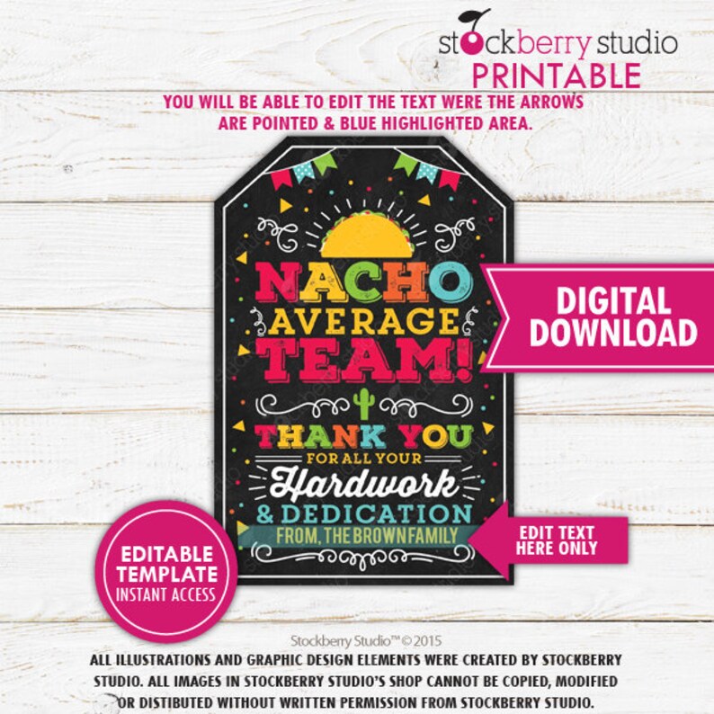 Nacho Average Team Thank You Tags Printable Mexican Themed - Etsy