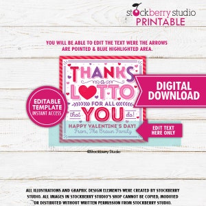 Valentine Lottery Gift Tag Thanks A Lotto for All That You Do Valentine ...