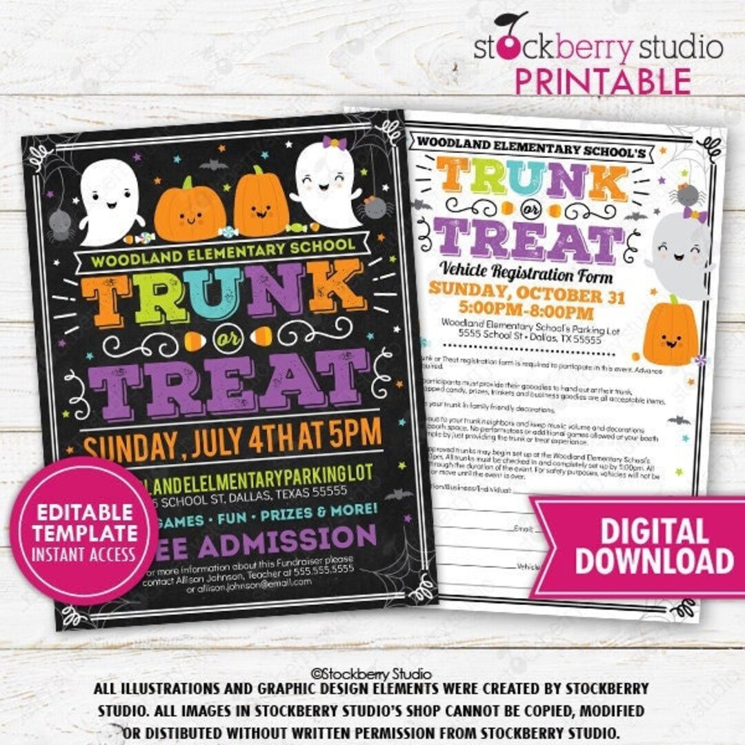 Trunk or Treat Flyer Form Invite Kids Halloween Party Invitation Event ...