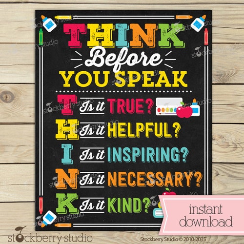 Think Before You Speak Sign Classroom Rules Classroom - Etsy