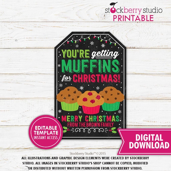 Holiday Muffin Gift Tags Printable Christmas Muffin Tags Funny ...