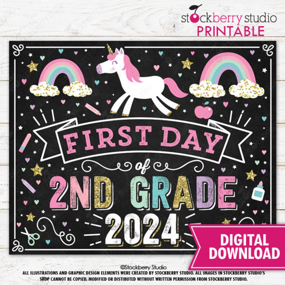 Unicorn First Day of 2nd Grade Sign Girl First Day of School Sign ...