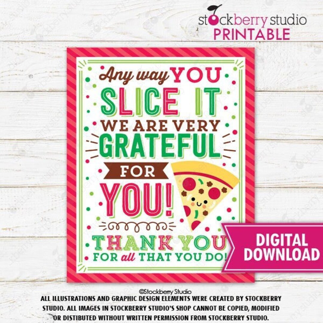 Pizza Thank You Sign Printable Teacher Appreciation Decorations Boss ...