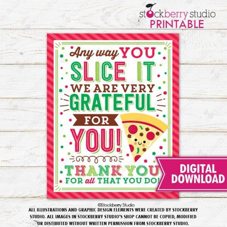 Pizza Thank You Sign Printable Teacher Appreciation Decorations Boss ...
