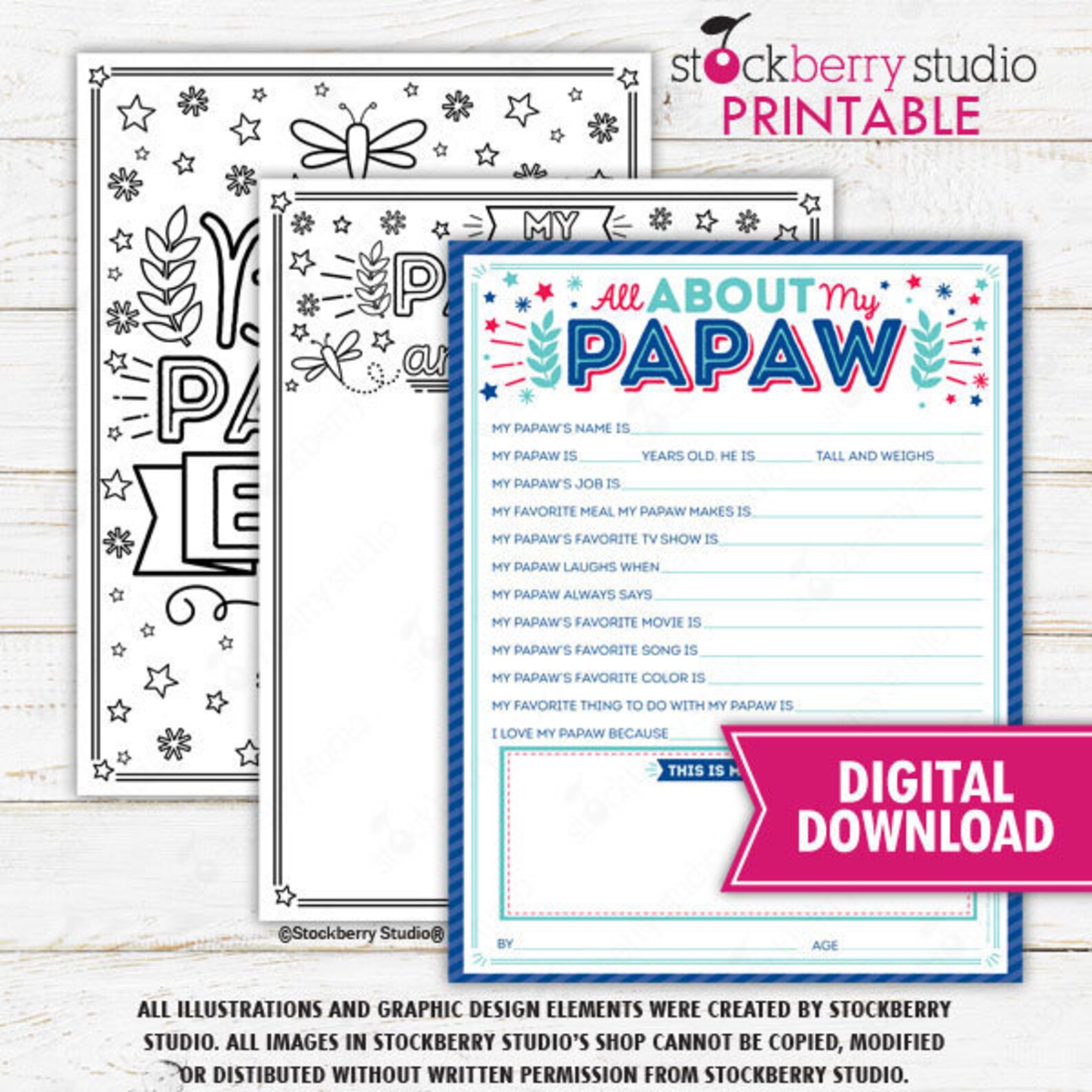All About My Papaw Father's Day Questionnaire Coloring | Etsy
