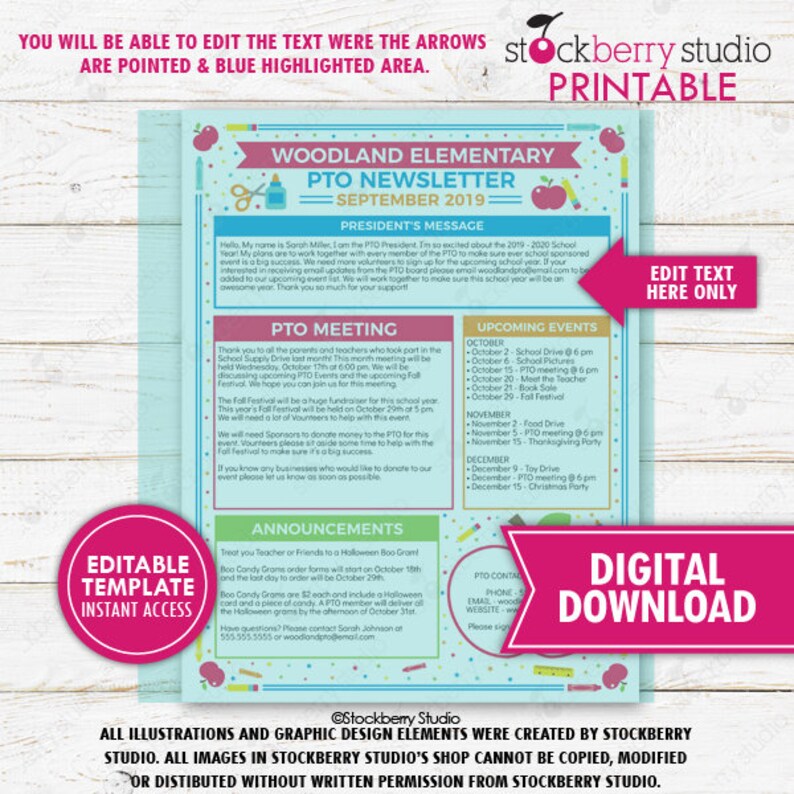 Teacher Newsletter PTO PTA Newsletter Flyer Printable Editable - Etsy