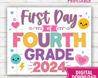 First Day of 4th Grade Sign, Printable First Day of School Sign Girl ...