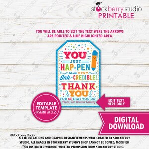 Pen Gift Tag Printable Pen Thank You Tag Teacher Appreciation Hap-pen ...