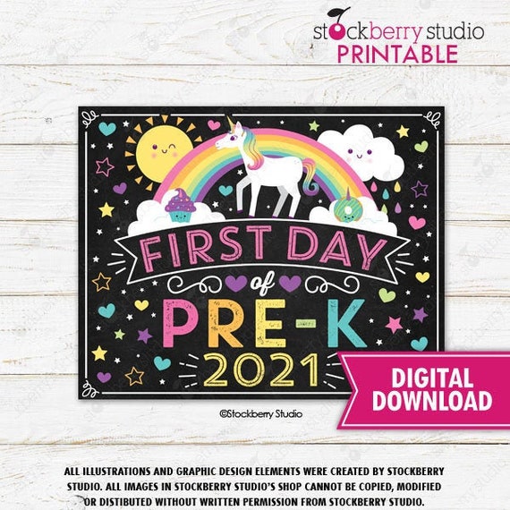 Unicorn First Day of Pre-K Sign Girl First Day of School Sign | Etsy