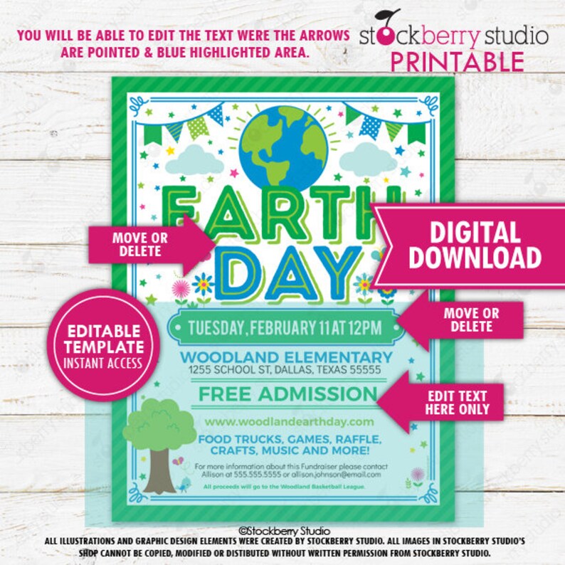 Earth Day Flyer Printable Green Fair School Fundraiser Save the Planet ...