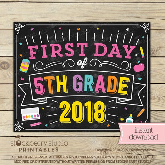 Girl First Day of 5th Grade Sign First Day of School Sign | Etsy