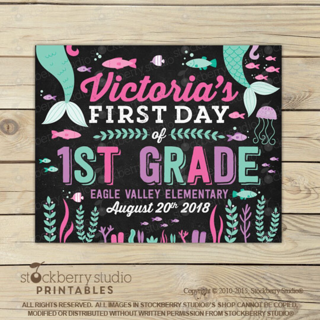 Mermaid First Day of School Sign Printable Girl 1st Day of School Sign ...