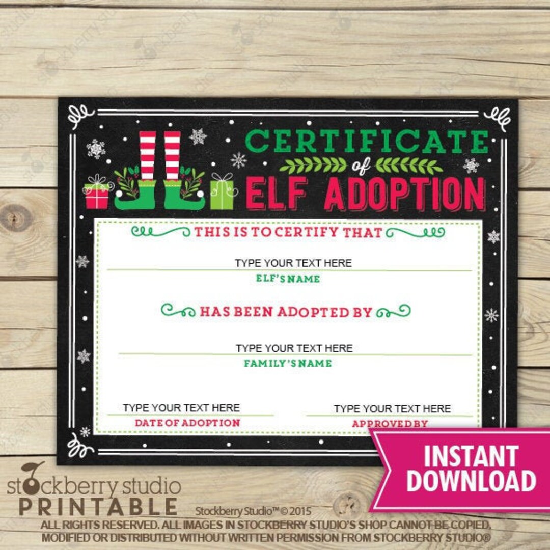 Elf Adoption Certificate Christmas Printable Kids Christmas Activity ...