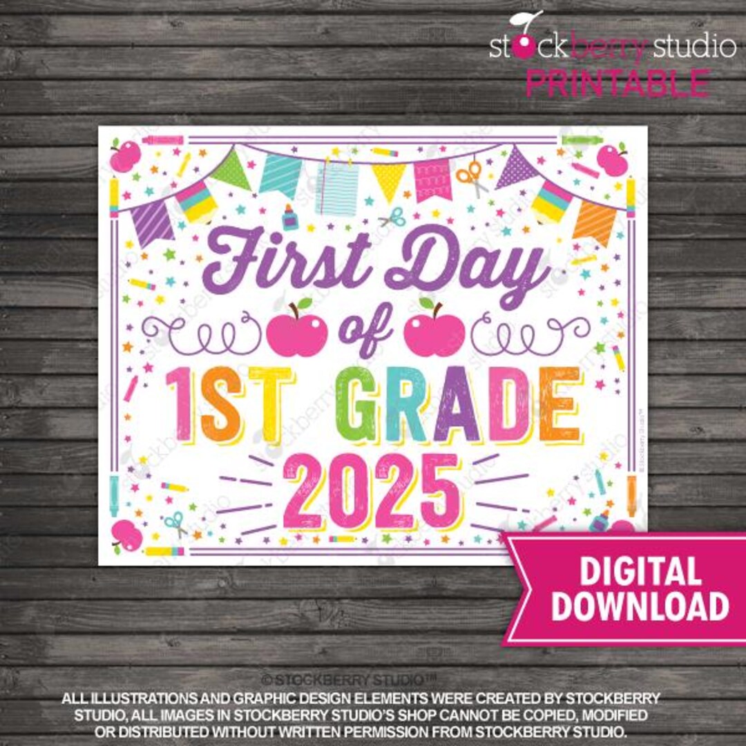 Girl First Day of 1st Grade Sign First Day of School Printable Photo ...