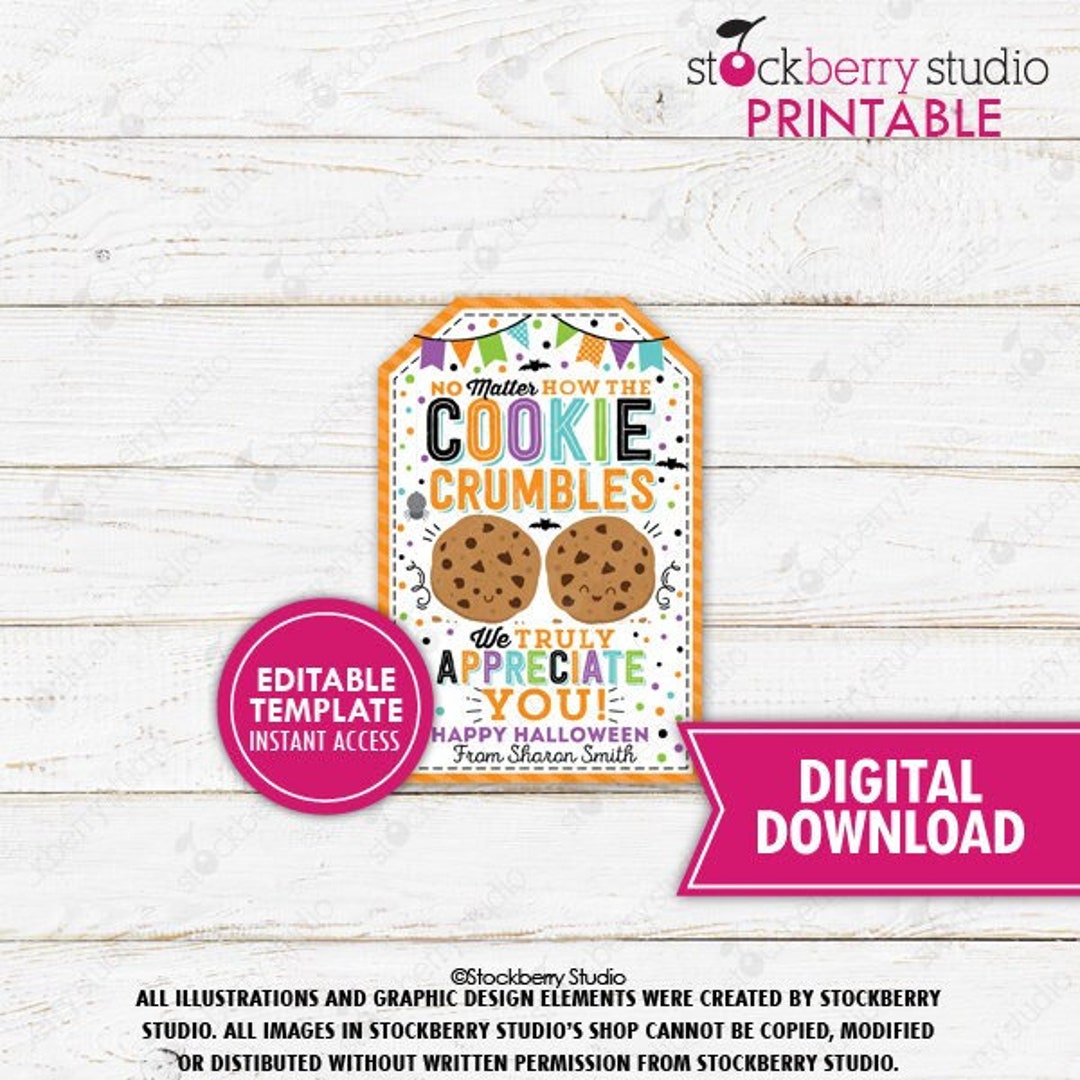 Halloween Cookie Thank You Gift Tag Printable Cookie Crumble Label ...