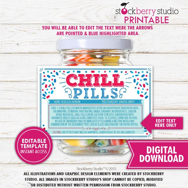Chill Pill Label Printable Prescription Label Funny Doctor | Etsy