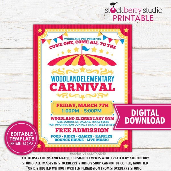 Carnival Flyer Printable Circus Flyer Template Church - Etsy