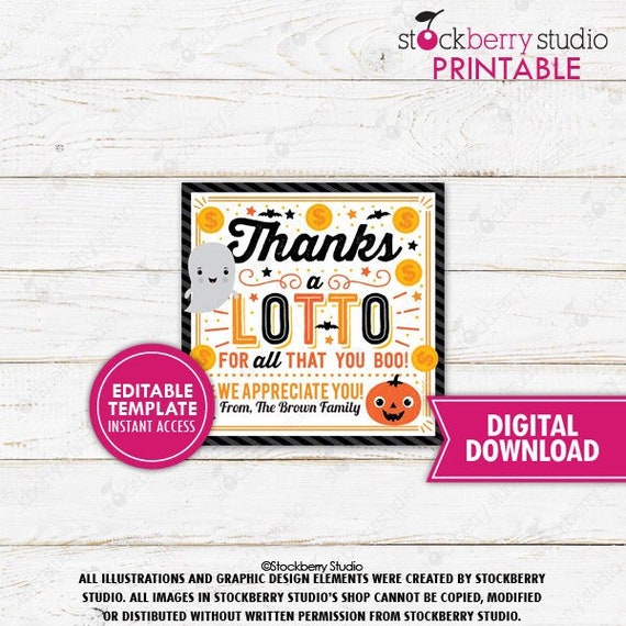 Halloween Lotto Gift Tag Lottery Thanks A Lotto For All That You Do ...