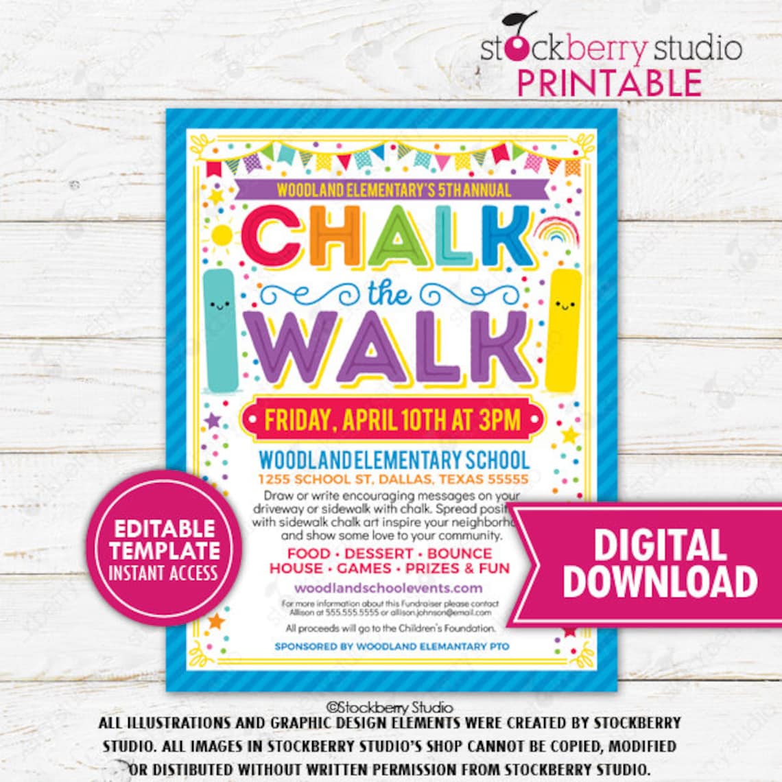 Chalk the Walk Flyer Kids Kindness Positive Activity School Elementary ...