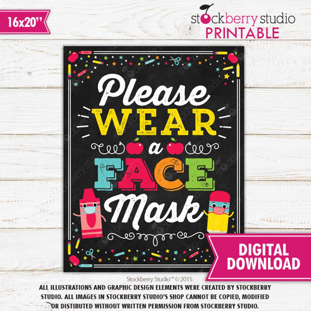 School Face Mask Sign Classroom Face Mask Sign Please Wear A Mask Sign ...
