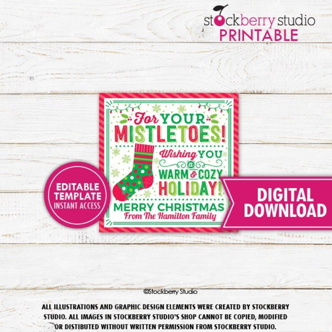 Christmas Gift Tags for Your Mistletoes Sock Tag Teacher Staff Employee ...