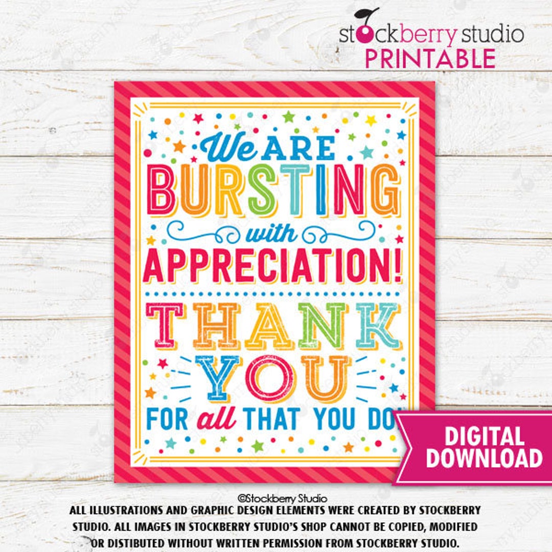 Bursting With Appreciation Sign Star Gift Candy Thank You Employee ...