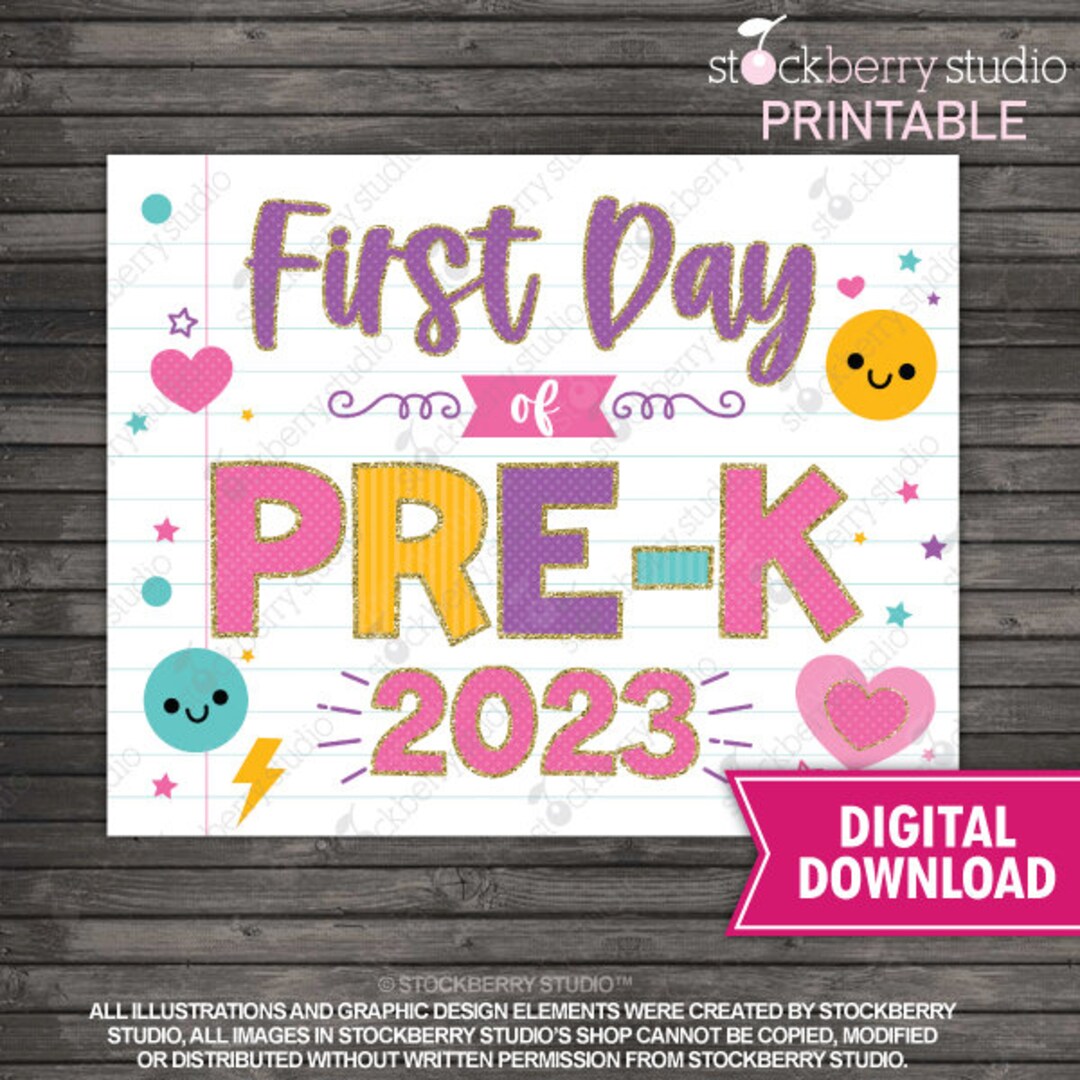 First Day of Pre-k Sign Girl First Day of School Printable 1st - Etsy