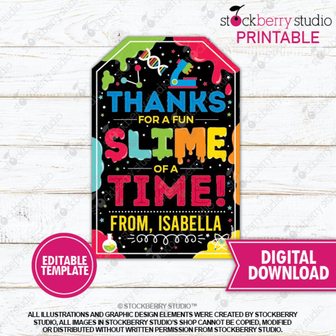 Science Birthday Thank You Printable Gift Tag Science Slime - Etsy