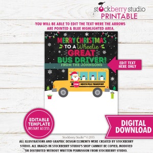 Christmas Bus Driver Gift Card Holder Printable Wheelie Great School ...