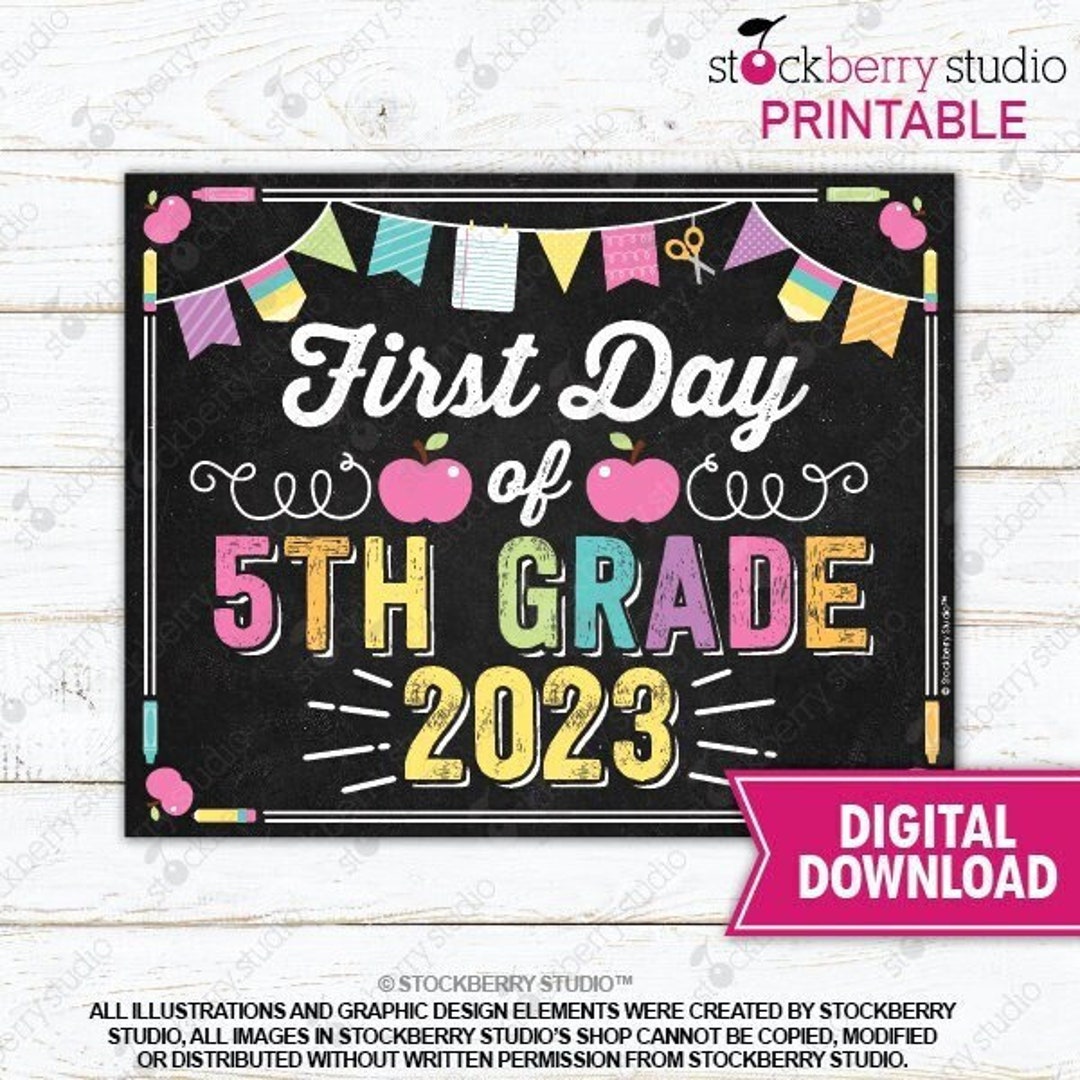 Girl First Day of 5th Grade Sign 1st Day of School Printable - Etsy