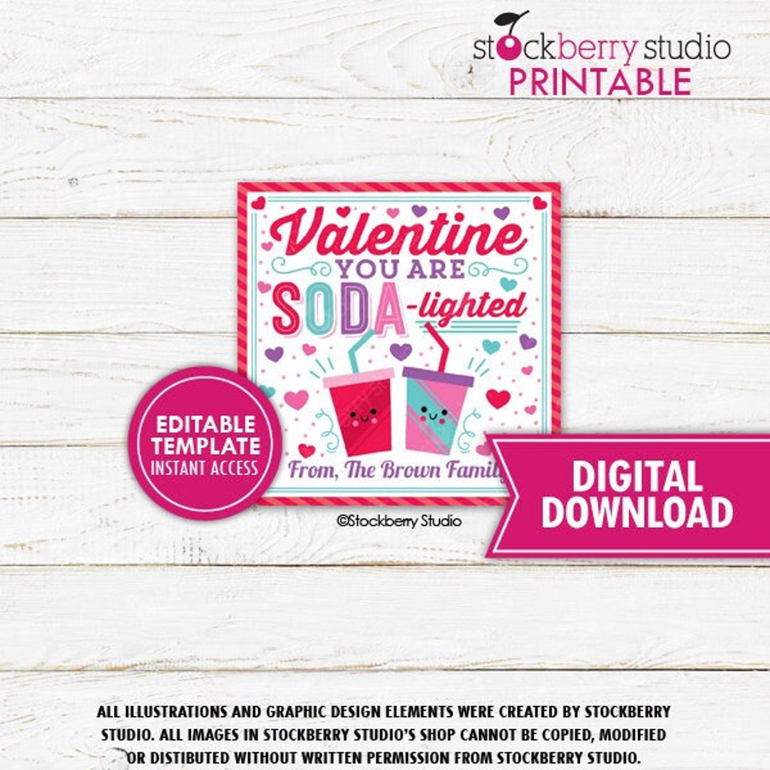 Valentine's Day Soda Gift Tag Printable Soda-lighted Valentine Teacher ...