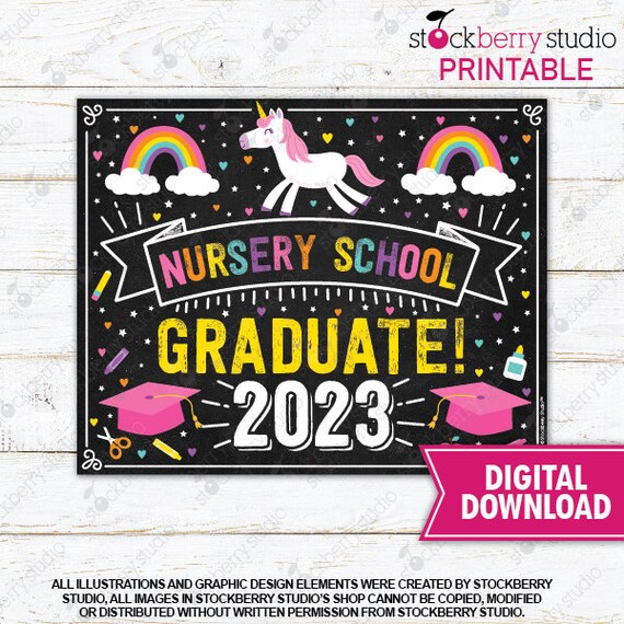 Unicorn Nursery School Graduation Sign Printable Girl Last Day - Etsy