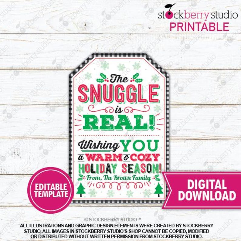 The Snuggle is Real Christmas Gift Tags Printable Secret Santa Gift Tag ...