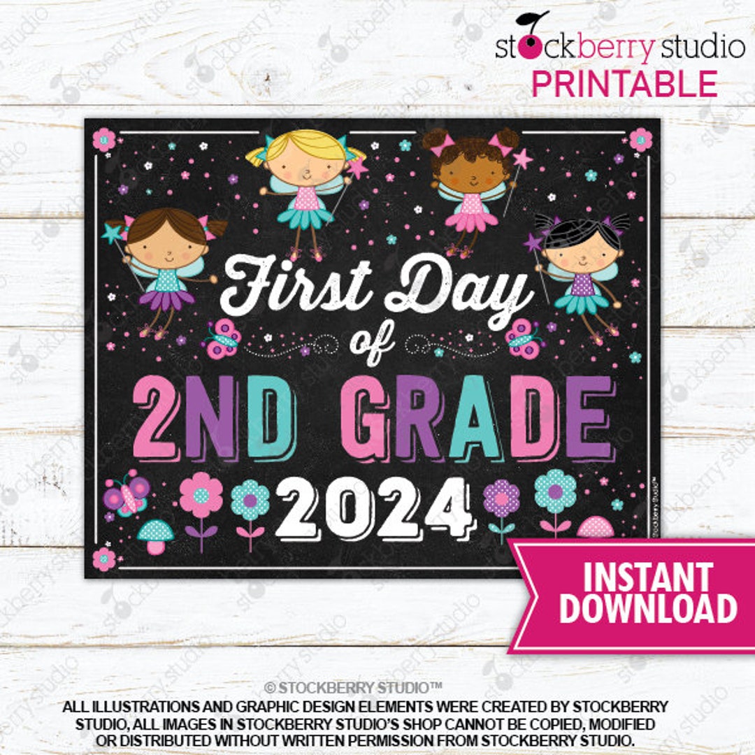 Fairies First Day of 2nd Grade Sign Girl 1st Day of School Printable ...