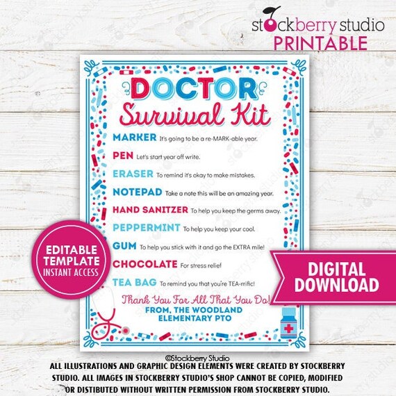 Doctor Survival Kit Printable Thank You Staff Medical National Doctors ...