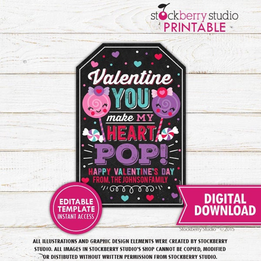 Valentine Lollipop Tag Valentine Lollipop Favor Tags You Make My Heart ...