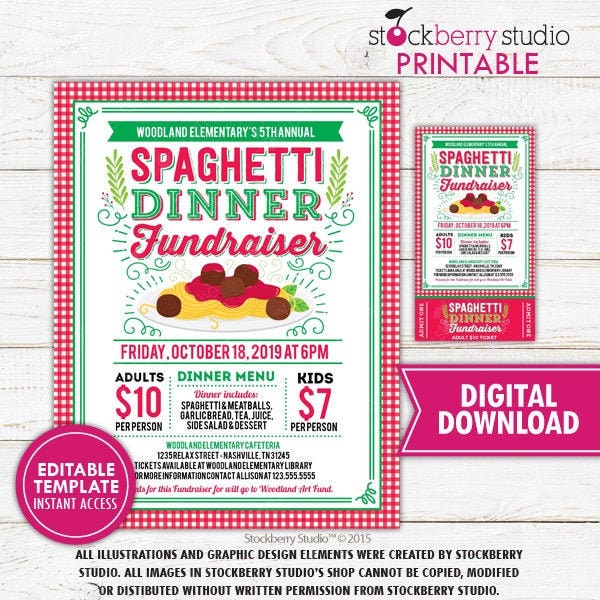 Spaghetti Dinner Fundraiser Ticket Template