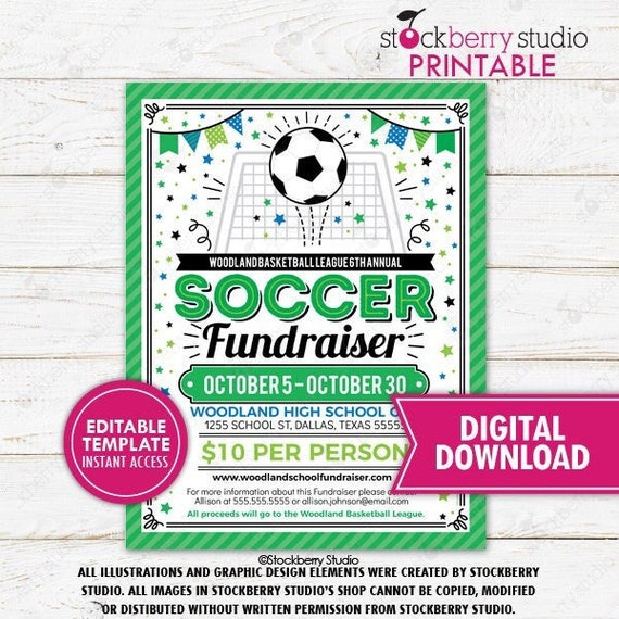 Soccer Fundraiser Flyer Printable Soccer Banquet Tournament School PTO ...
